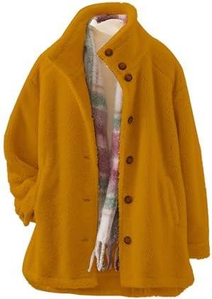 Generic Veste en Polaire Femme Hiver Chaude Couleur Unie Manteau en Polaire avec Poches Bouton Femmes Extérieur Pardessus UK Surdimensionné Manches Longues Ca