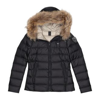 Blauer Gepolsterte Winterjacke f&uuml;r Damen mit Kunstpelzkapuze - - Jackets - Damen - Schwarzk - L
