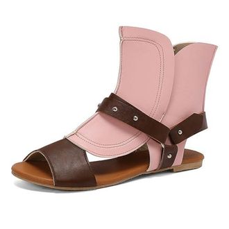 Generic Eestfy Bottes Sandales Gladiateur Femme Plat Peep Toe Cuir Deux Tons Bottines de Cheville Sandales Vintage Flats d&Eacute;t&eacute; avec Fermeture &Eacute;clair Lat&eacute;rale T