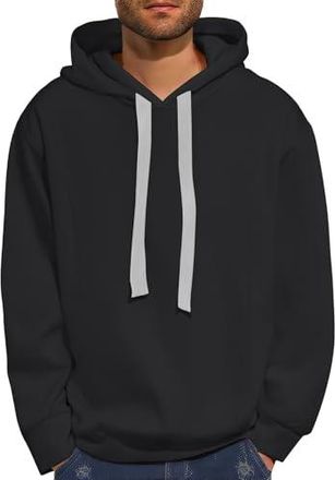 Generic Sweat &agrave; capuche l&eacute;ger uni pour homme - En coton - Coupe ample - D&eacute;contract&eacute; - Manches longues - Avec v&ecirc;tements pour entra&icirc;nement int&eacute;rieur et ext&eacute;rieu