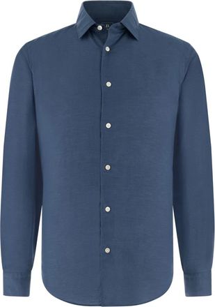 Boggi Milano Homme, Chemises, Bleu, Taille: S B Chemise en Tencel et Lin Coupe Regular