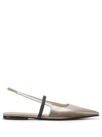 Brunello Cucinelli Verzierte Slingback-Ballerinas - Nude