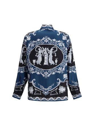 Versace Hall of Heroes Printed Silk Twill Shirt - Black