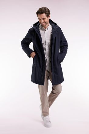 Eden Park Parka Longue En Nylon Marine &Agrave; Capuche Int&eacute;gr&eacute;e