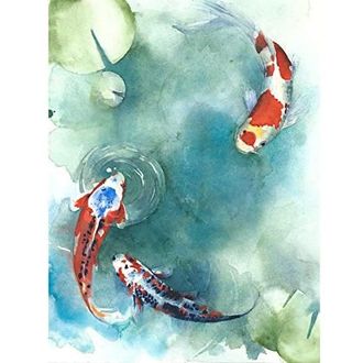 Wee Blue Coo Japanese Koi Fish with Lilies Art Print Canvas Premium Wall Decor Poster japanisch Fisch Wand Deko