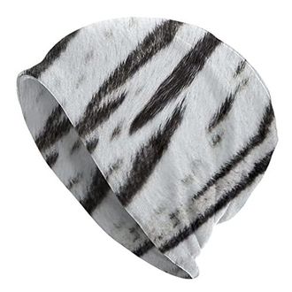 Generic Casquette De Crâne À Revers Imprimé Tigre Blanc Et Noir Animal Bonnet Tricoté Thermique Respirant Bonnet Thermo pour Shopping Homme Ski