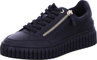 s.Oliver Damen Sneaker flach aus Kunstleder mit Schn&uuml;rsenkeln und Rei&szlig;verschluss, Schwarz (Black), 37 EU