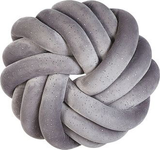 Beliani Dekokissen Knotenoptik 30x30 cm Geflecht Samtstoff Glitzer Ovalform grau Akola