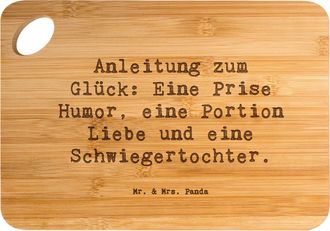 Mr. & Mrs. Panda Bambus - Schneidebrett Spruch Humor Liebe Schwiegertochter - Geschenk, Küchenbrett, Schneidebrett Holz, Dankeschön, Familie