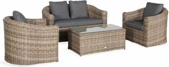 Sweeek Salon de jardin en r&eacute;sine tress&eacute;e arrondie 4 places - Valentino - Coussins Beige / Anthracite