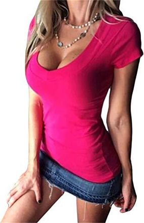 Onsoyours T-Shirts Manchescourtes Femme Sweatshirt Décontractée Col Rond Chemisier Tops Blouse Casual Shirt De Sport A Rose Rouge 38