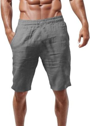 Generic Pantalon d&eacute;contract&eacute; uni avec poches lat&eacute;rales et poches &eacute;lastiques &agrave; la taille - Short de sport pour homme avec doublure, gris, 3XL