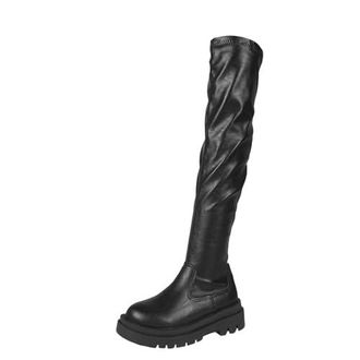 Generic Bottes au-dessus du genou pour femme - Talon &eacute;pais - Extensible - &Eacute;l&eacute;gantes - Polyvalentes - Confortables - &Agrave; enfiler - Noir et blanc, Noir, 36.5 EU
