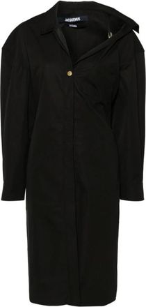 Jacquemus Femme, Robes, Noir, Taille: 36 FR Robe Noire en Popeline &agrave; Col Asym&eacute;trique