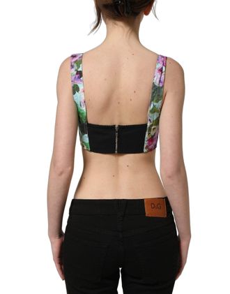 Dolce & Gabbana Womens Multicolor Floral Cropped Bustier Tank Top Elastane Nylon Cotton