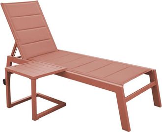 Happy Garden Set bain de soleil et table dappoint BARBADOS en textil&egrave;ne terracotta - aluminium terracotta