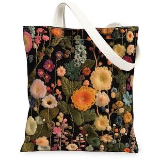 Generic Sac fourre-tout en toile de rose tr&eacute;mi&egrave;re printani&egrave;re pour le shopping, 33 x 38 cm, motif floral, r&eacute;utilisable, sac d&eacute;picerie pour femme, amusant vint