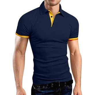 Generic Polo pour homme - Coupe ajust&eacute;e - Manches courtes - Extensible - T-shirt daffaires formel - Chemises de travail solides - T-shirt &agrave; revers boutonn&eacute; - 