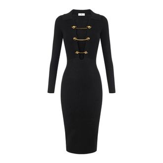 Elisabetta Franchi Strickkleid mit Juwelenketten - - Dresses - Damen - Schwarzk - XL