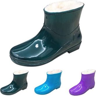 Generic Bottes de pluie courtes en caoutchouc pour femme - Chaudes et confortables - Doublure en peluche - Bout rond - Imperm&eacute;ables - Antid&eacute;rapantes, Vert, 37
