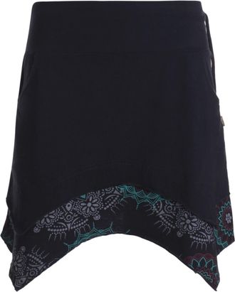 vishes Alternative Bekleidung - Damen Mini-Rock Baumwolle Mandala-Druck extra breiter Bund mit Kordel-Zug und Taschen schwarz 40-42