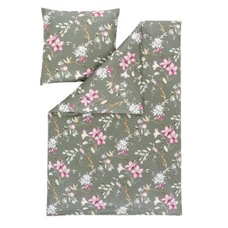 ESTELLA Bettw&auml;sche Liliana | Oliv | 135x200 cm + 80x80 cm | b&uuml;gelfreie Qualit&auml;t | pflegeleicht & trocknerfest | ideale Vier-Jahreszeiten-Garnitur | 100% Baumw