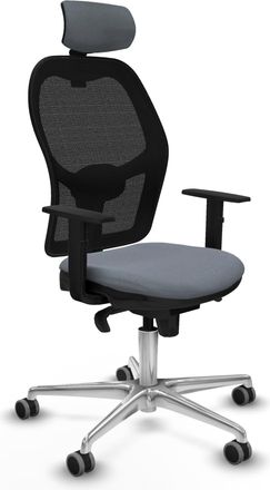 Piqueras y Crespo Schreibtischstuhl mit 1D-Armen, h&ouml;henverstellbare Lendenwirbelst&uuml;tze und h&ouml;henverstellbares Kopfteil, Schwarz / Grau