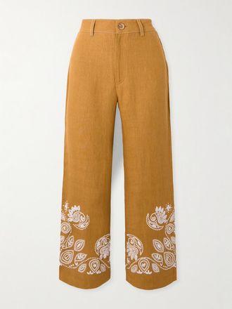 Alix of Bohemia Pantalon Bootcut Raccourci En Lin À Broderies Paige - Jaune