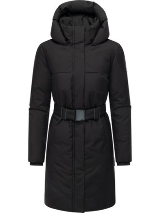 Navahoo Damen Wintermantel warmer Parka mit Gürtel und gefütterter Kapuze Gipfelspass XIV Black Gr. 3XL