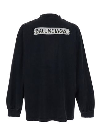 Balenciaga Mens Sweatshirt, Black Cotton T-Shirts And Polos