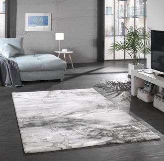 Merinos Marmorteppich mit Glanzfasern in Grau Größe 80x150 cm