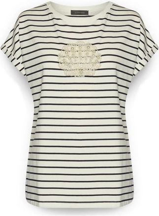 Elena Miro Femme, Tops, Blanc, Taille: 44 FR T-shirt en coton ray&eacute; avec broderie