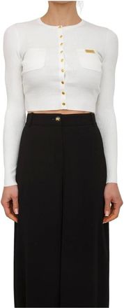 Elisabetta Franchi Femme, Pulls, Beige, Taille: 40 FR Cardigan en maille micro-tress&eacute;e