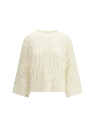 Fabiana Filippi Womens Jumper Platinum Yarn With Micro Sequins Beige Fleece Wool Sweater