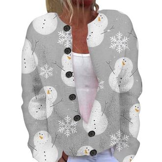 Generic 2026 Vestes pour femmes &agrave; la mode et d&eacute;contract&eacute;e pour lautomne et lhiver No&euml;l imprim&eacute; cardigan veste, gris clair, XXL