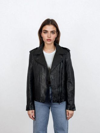 Trueprodigy Lederjacke Taja doppelreihiger asymmetrischer Rei&szlig;verschluss in schwarz