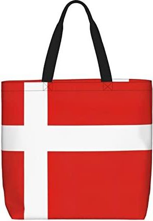 Generic Sac Fourre-Tout Drapeau Du Danemark Sac &Agrave; Main D&eacute;contract&eacute; Pliable Avec Poign&eacute;es Sacs En Toile Pour Femmes, Pour Filles, &Eacute;cole, Voyage, Burea