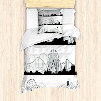 Abakuhaus Riesenrad Bettbezug Set f&uuml;r Einzelbetten, Moderne Kirmes-Ansicht, Milbensicher Allergiker geeignet mit Kissenbezug, 135 cm x 200 cm - 80 x 80 cm, Grau