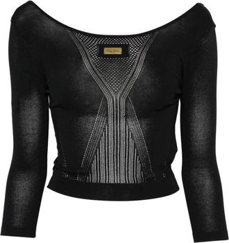 Elisabetta Franchi Femme, Pulls, Noir, Taille: 42 FR Haut en maille Pointelle
