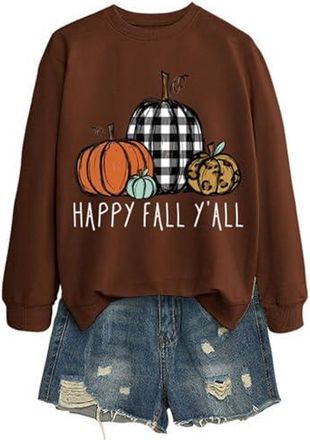 Generic Costumes dHalloween 2025 pour adultes et femmes - Sweat graphique citrouille - Col rond - D&eacute;contract&eacute; - Automne - Manches longues - Sweat-shirt The Li