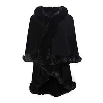 ZLYC Hiver Fausse Fourrure Cape Chaud Tricot&eacute; Ponchos Ch&acirc;le(Normal Noir),Taille Unique