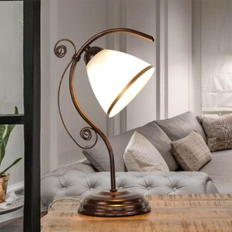 Licht-Erlebnisse Tischleuchte NARELLA Shabby Braun Glas Metall 39cm hoch Jugendstil Nachttischlampe Schreibtischlampe