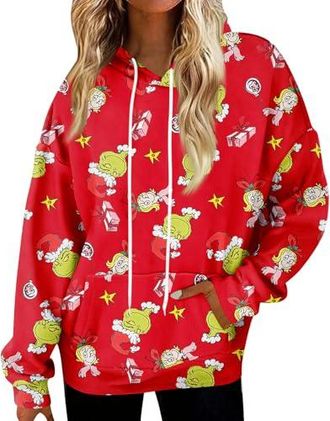 Generic Le Grinch Sweat A Capuche Femme Vetement Sweatshirts Sweet Moche Pyjama Deguisement 2025 Pilou De Noël Vêtements Pulls Femmes The Pull Oversize Plaid 