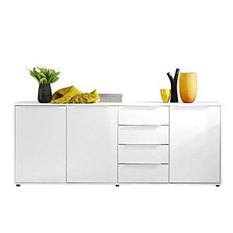 Trendteam Kommode Schrank Nala, 204 x 82 x 35 cm Front Hochglanz, Korpus: Wei&szlig; Melamin mit viel Stauraum