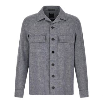 Ermenegildo Zegna Homme, Vestes, Bleu, Taille: XL Chemise crois&eacute;e en lin, laine et soie