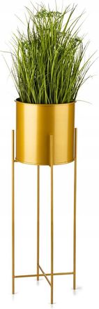 HowHomely Moderne Blumenst&auml;nder Metall 75 cm Hoch mit Golden Blumentopf Rund 21 cm &Oslash; auf Robuste Goldem St&auml;nder - Pflanzenst&auml;nder im Loft-Stil f&uuml;r die Innendeko