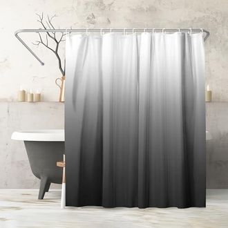 Americanflat Duschvorhang, 100% Polyester, wasserabweisend, mit Metallösen und 12 Duschvorhangringen, Farbverlauf, Duschvorhänge für Badezimmer, 71 x 74 cm, Grau