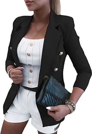 Onsoyours Blazer Femme Chic Couleur Unie Élégant Slim Fit OL Manches Longues Bureau Affaires Veste De Costume Devant Ouvert Manteau Cardigan Blouson Noir M
