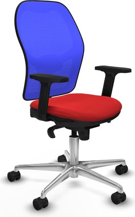 Piqueras y Crespo B&uuml;rostuhl mit 2D-Armlehnen, h&ouml;henverstellbare Lendenwirbelst&uuml;tze, mit 5 Positionen und injiziertem Schaumstoff, Blau/Rot