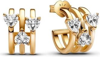 Pandora Pandora Timeless 263656C01 Boucles doreilles triple coeur en argent sterling avec alliage plaqué or et zircone, 14,8x12,9x10,3 mm, Argent sterling, Zi